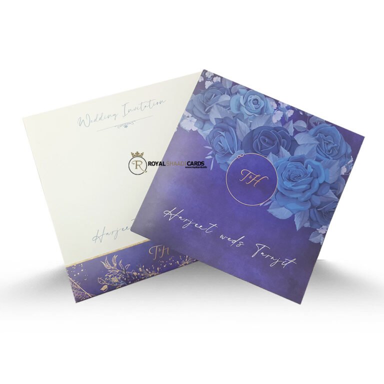 Blue Custom Wedding Card Invitation - Royal Shaadi Cards Bradford